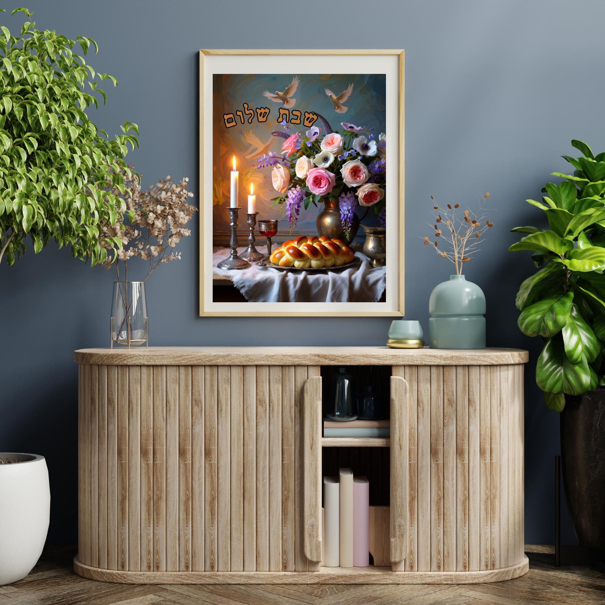 Shabbat Shalom Printable Art | Jewish Sabbath Candles & Challah ...