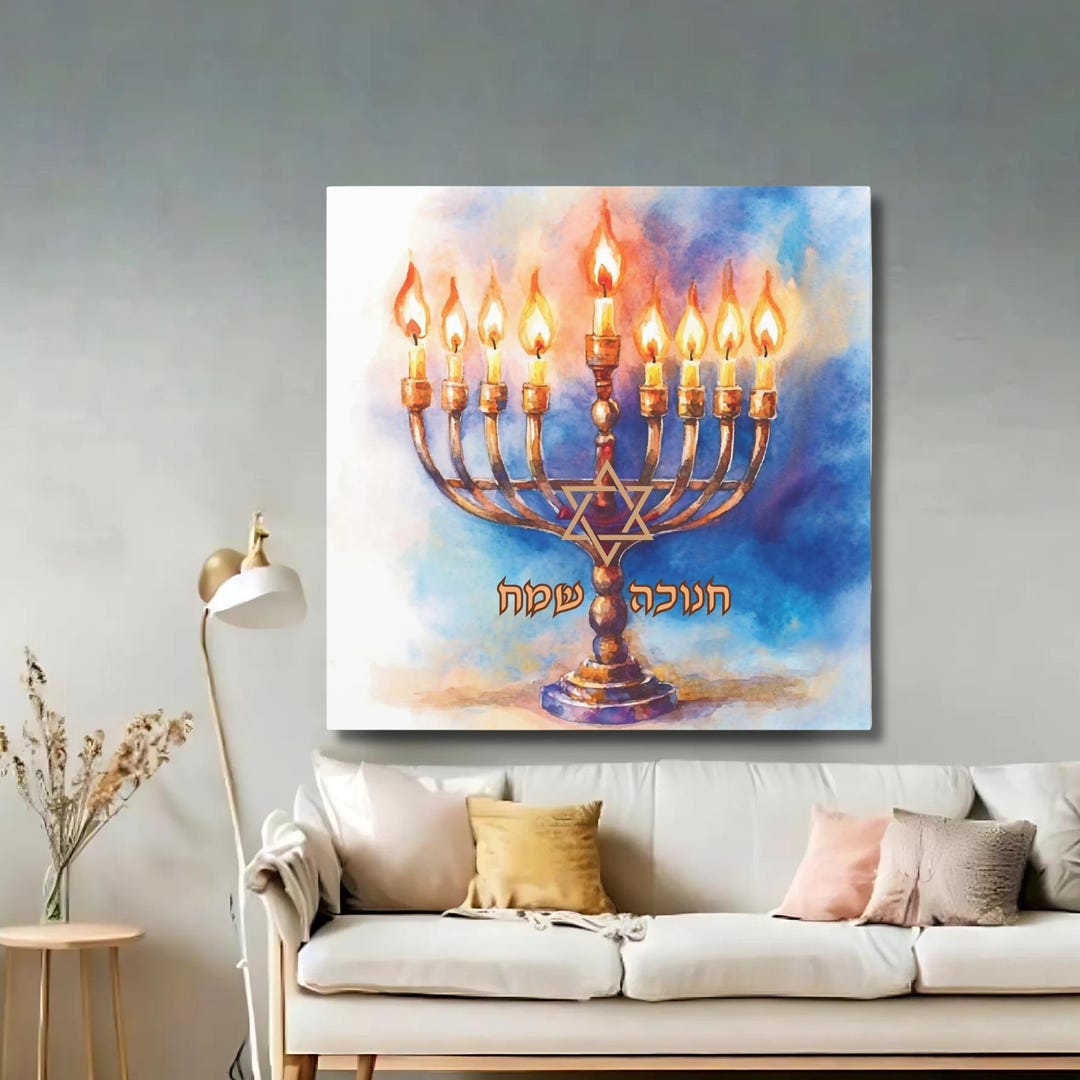 Menorah Candles Matte Canvas, Jewish Wall Art, Hanukkah Home Decor ...