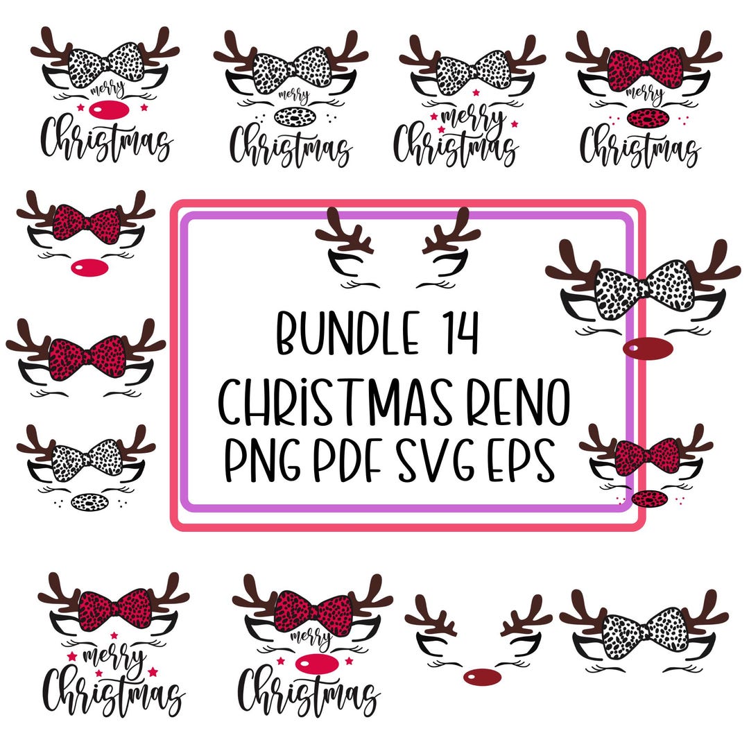Christmas Svg Bundle, Merry Christmas Svg, Reindeer Face Svg, Reindeer ...