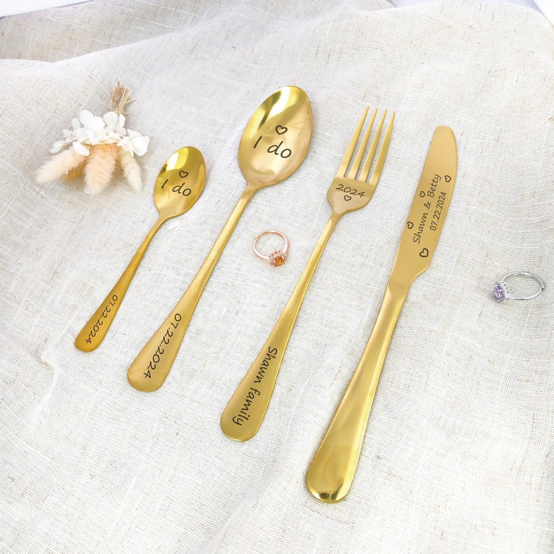 Personalized Wedding Day 4 Piece Cutlery Set,personalized Mr Mrs ...
