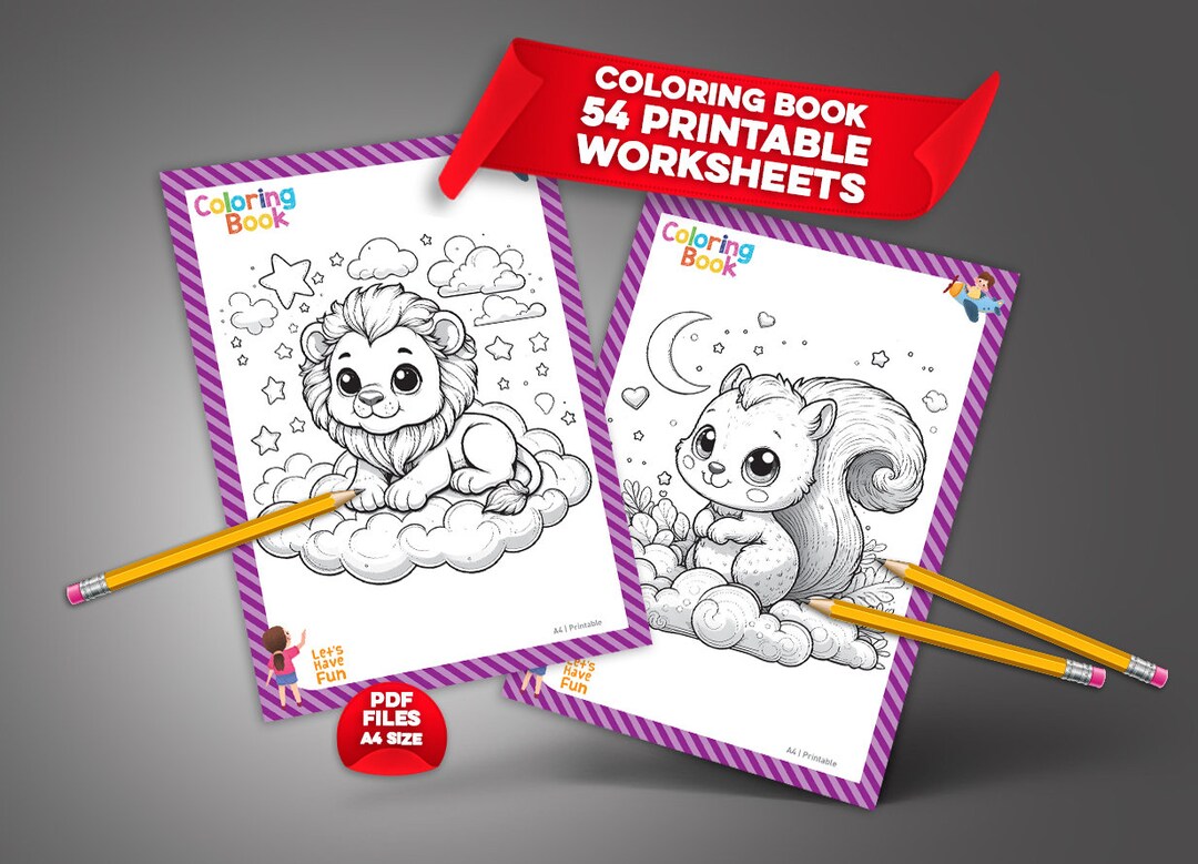 54 Easy Coloring Pages for Kids, Cute Animals, Coloring Book for Kids ...