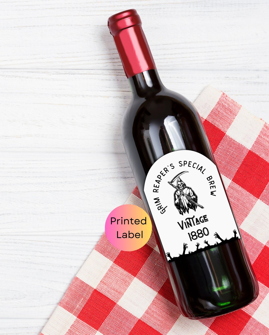 Grim Reaper Halloween Bottle Label: Arch Wine, Beer, Alcohol - Etsy