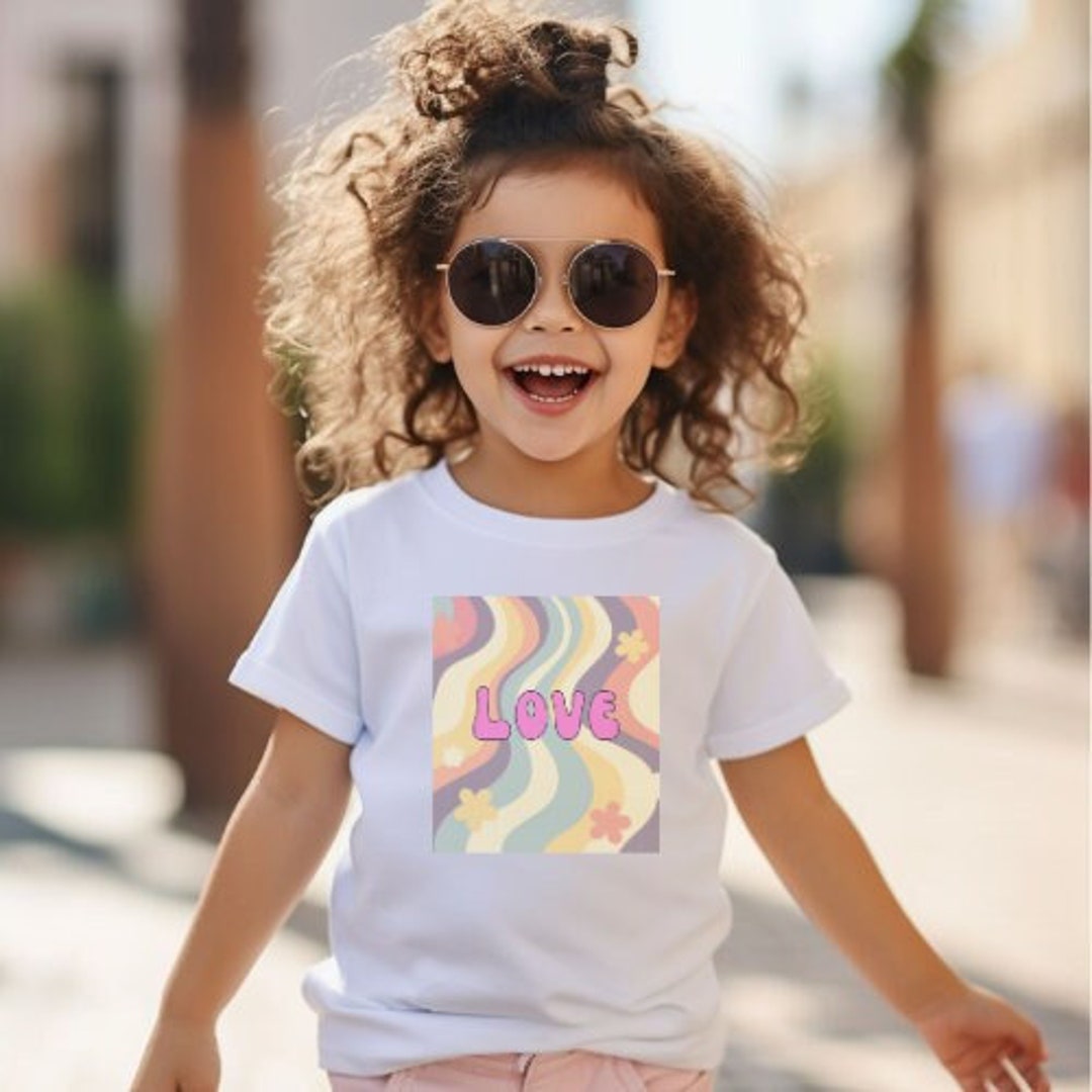 Little Girls' Groovy T-shirt, Love Print Pajama Shirt, Colorful Kids ...
