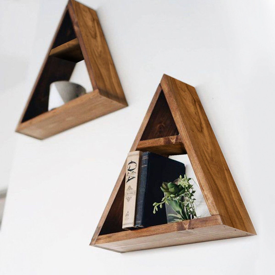 Triangle Shelves, Wood Triangle Shelf, Wood Wall Shelf, Geometric Shelf ...