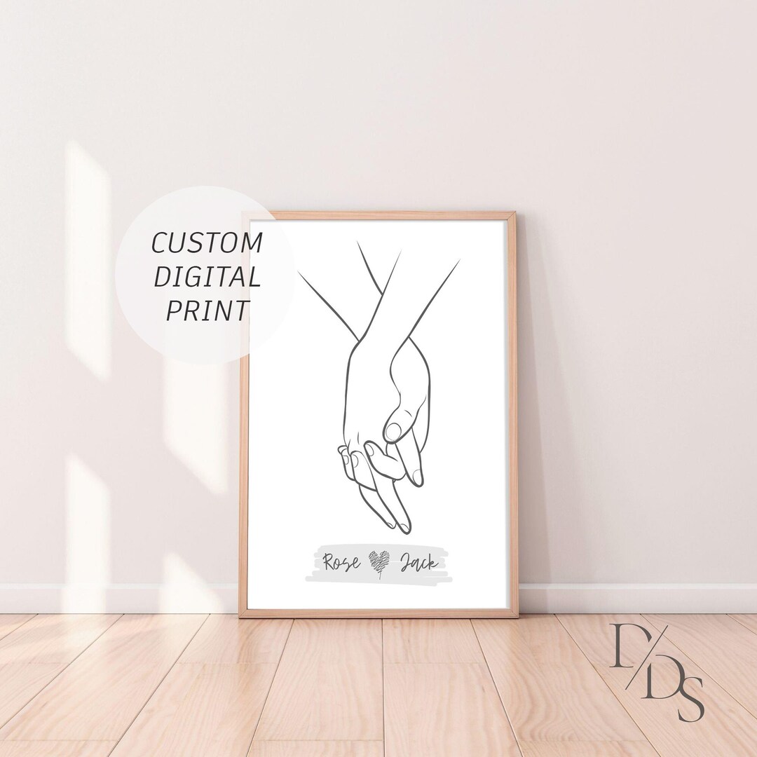 Custom Digital Holding Hands Print ,hands Line Art, Valentines Day Gift ...