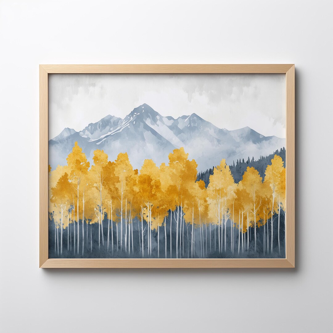 Autumn Aspen Forest Mountain Landscape Art Print (digital Download) - Etsy