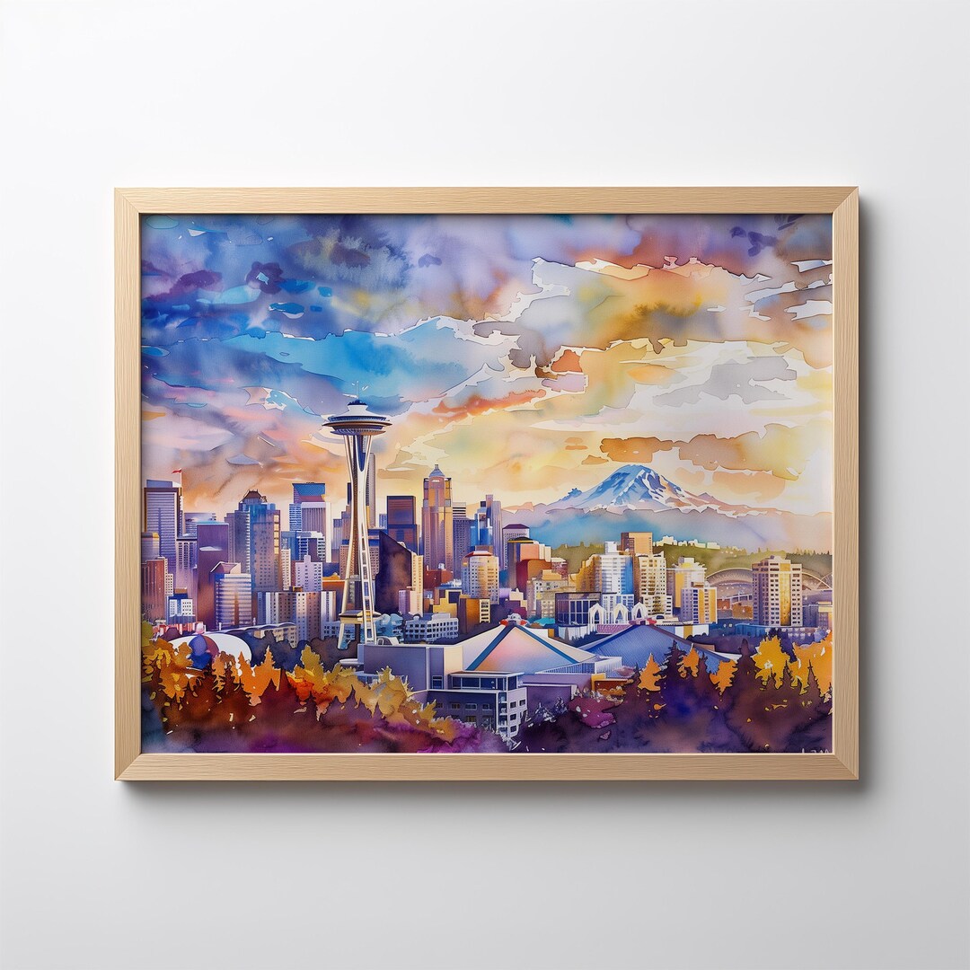Seattle Space Needle Watercolor Art Print: Pacific Northwest Cityscape ...