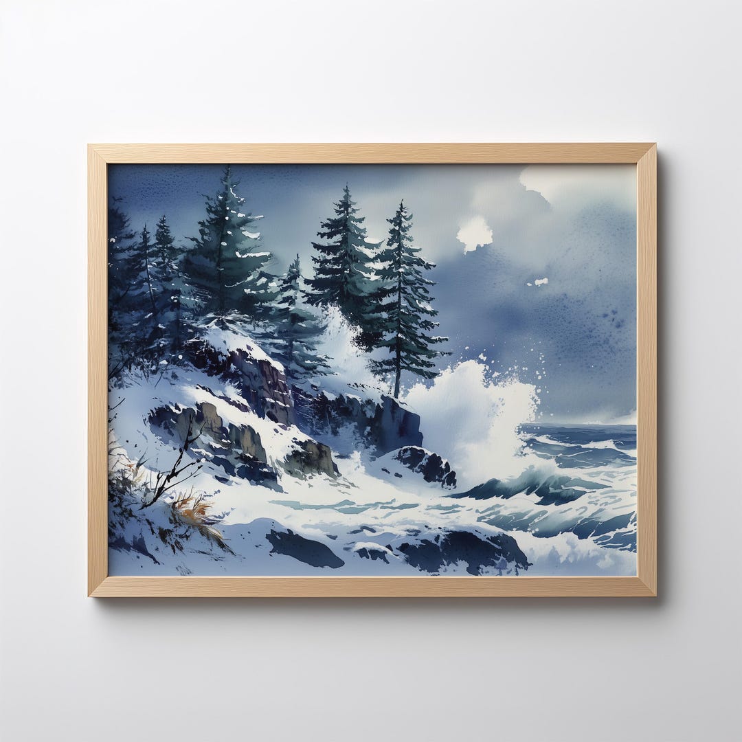 Winter Coastal Evergreens Art Print: Snowy PNW Waves (digital Download ...