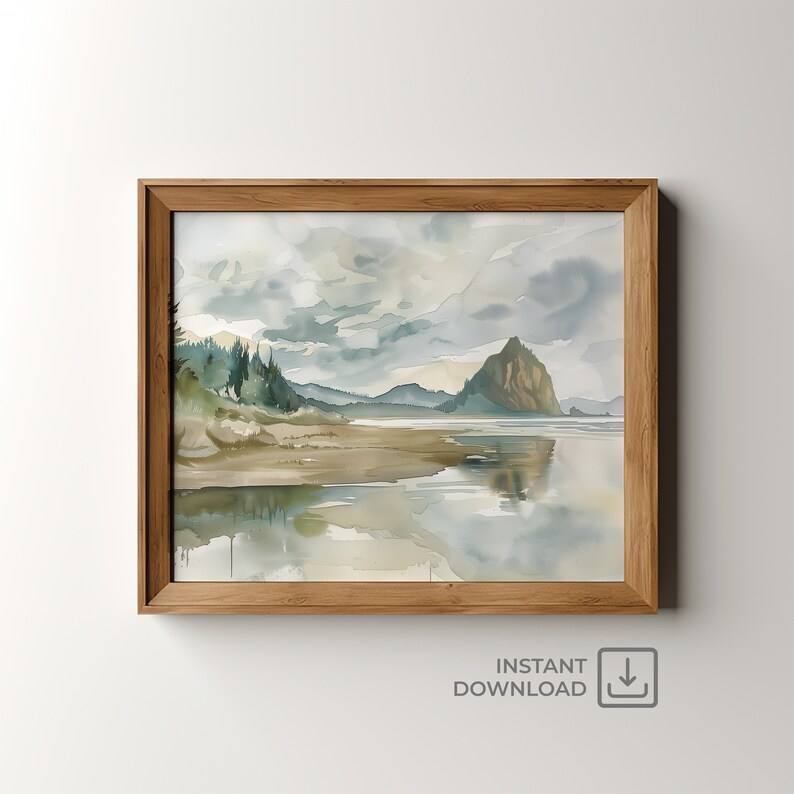 Pacific Northwest Beach Watercolor Painting, Printable Wall Art, PNW ...