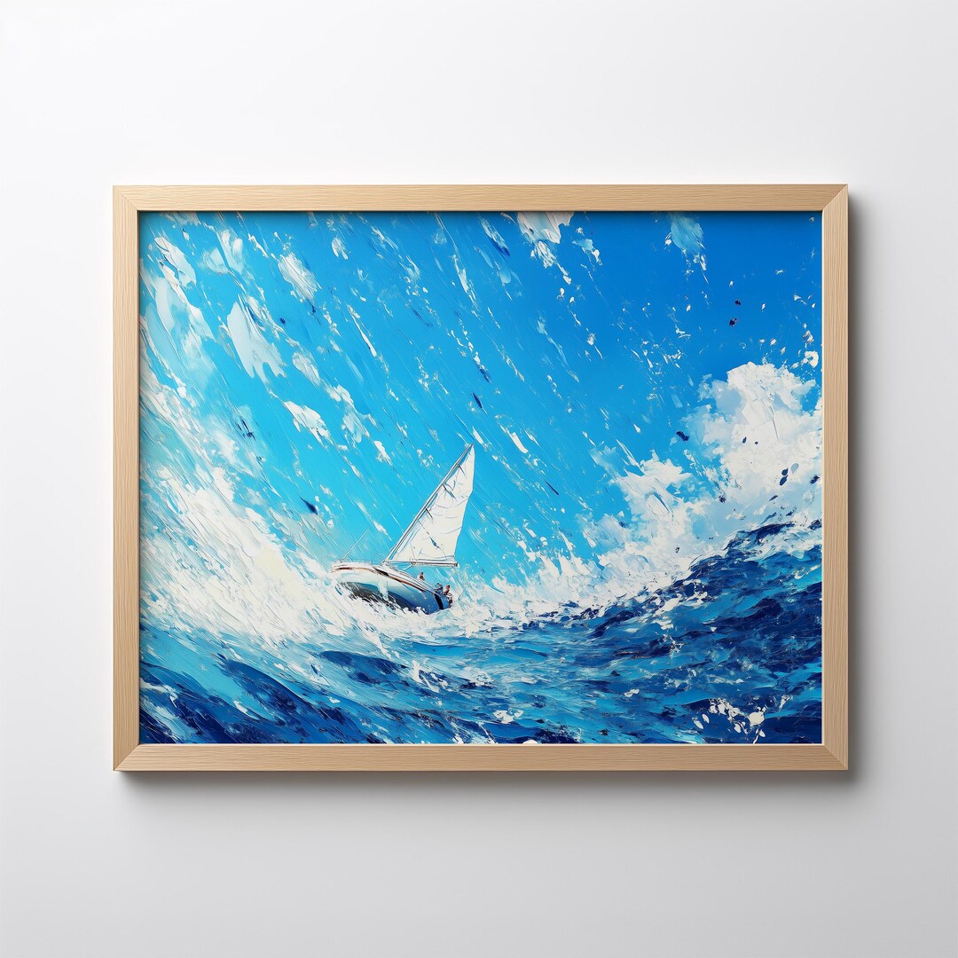 Sailboat on Choppy Sea Art Print: Nautical Sailing Painting (digital ...