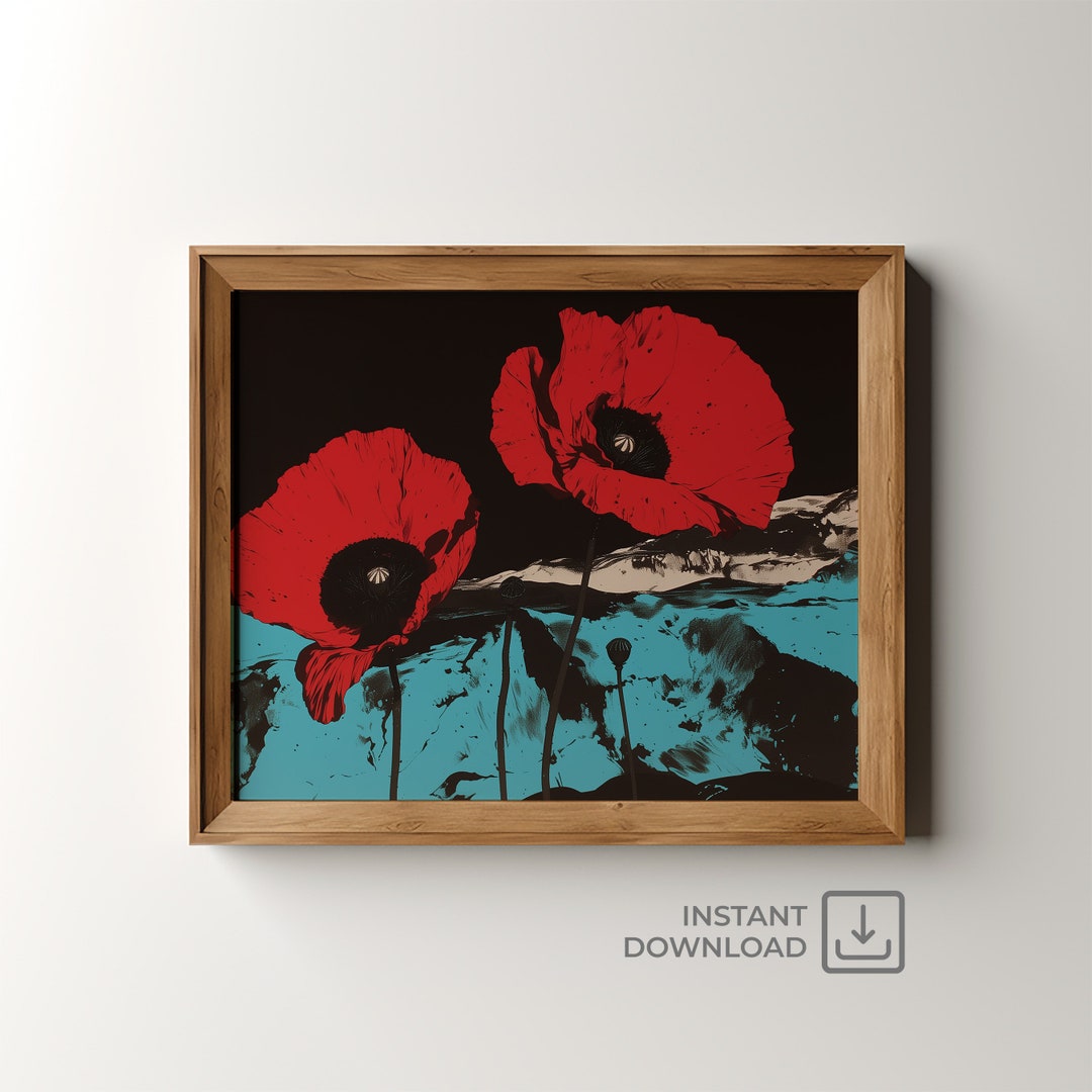 California Poppies Pop Art Print: Modern Floral Landscape (digital ...