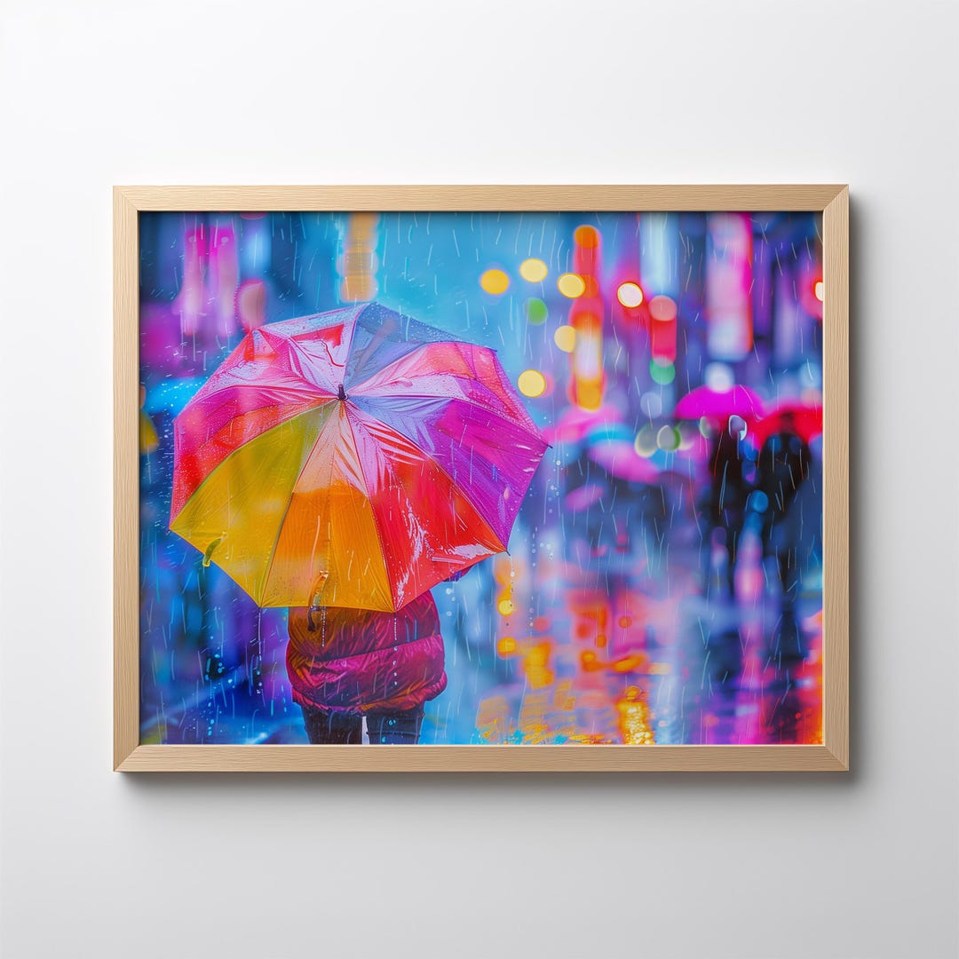 Seattle Rainy Day Art Print, Downloadable Colorful Umbrella Wall Art ...
