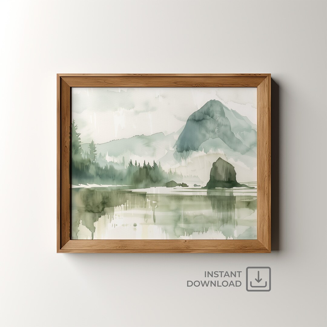 PNW Seascape Watercolor Painting: Coastal Wall Art (digital Download ...
