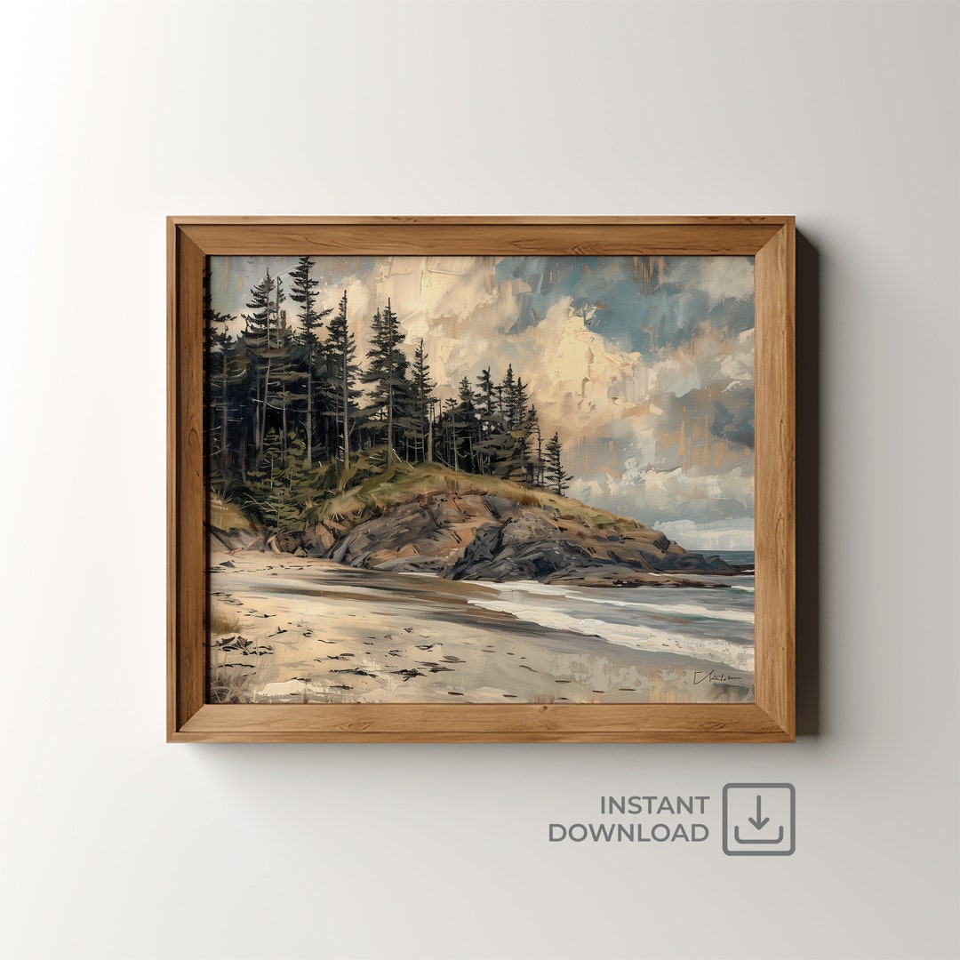 Pacific Northwest Coastal Beach Painting Printable Wall Art, PNW Beach ...