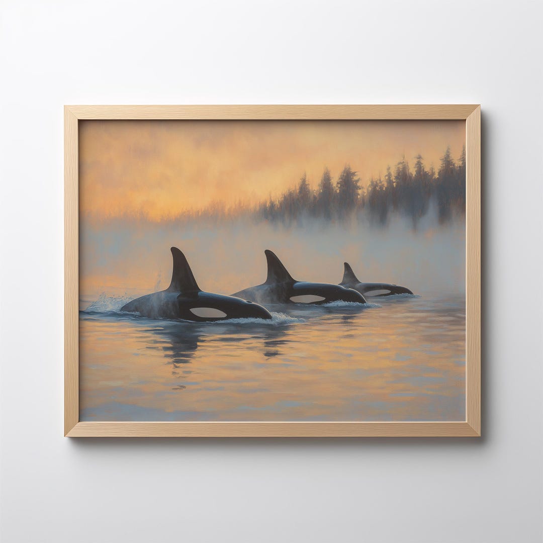 Orca Sunset Art Print: Pacific Northwest Coastal Painting (digital ...