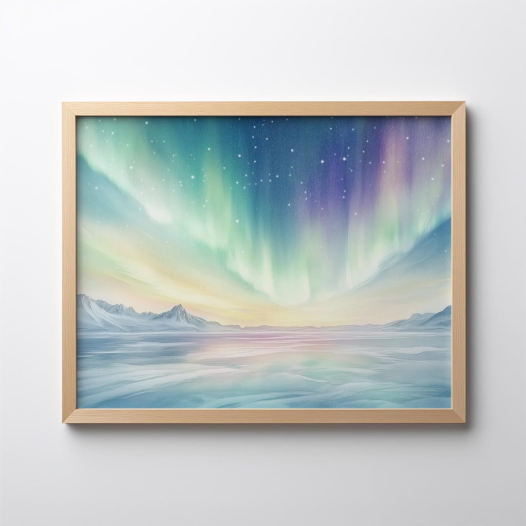 Pastel Northern Lights Art Print: Dreamy Aurora Landscape (digital ...