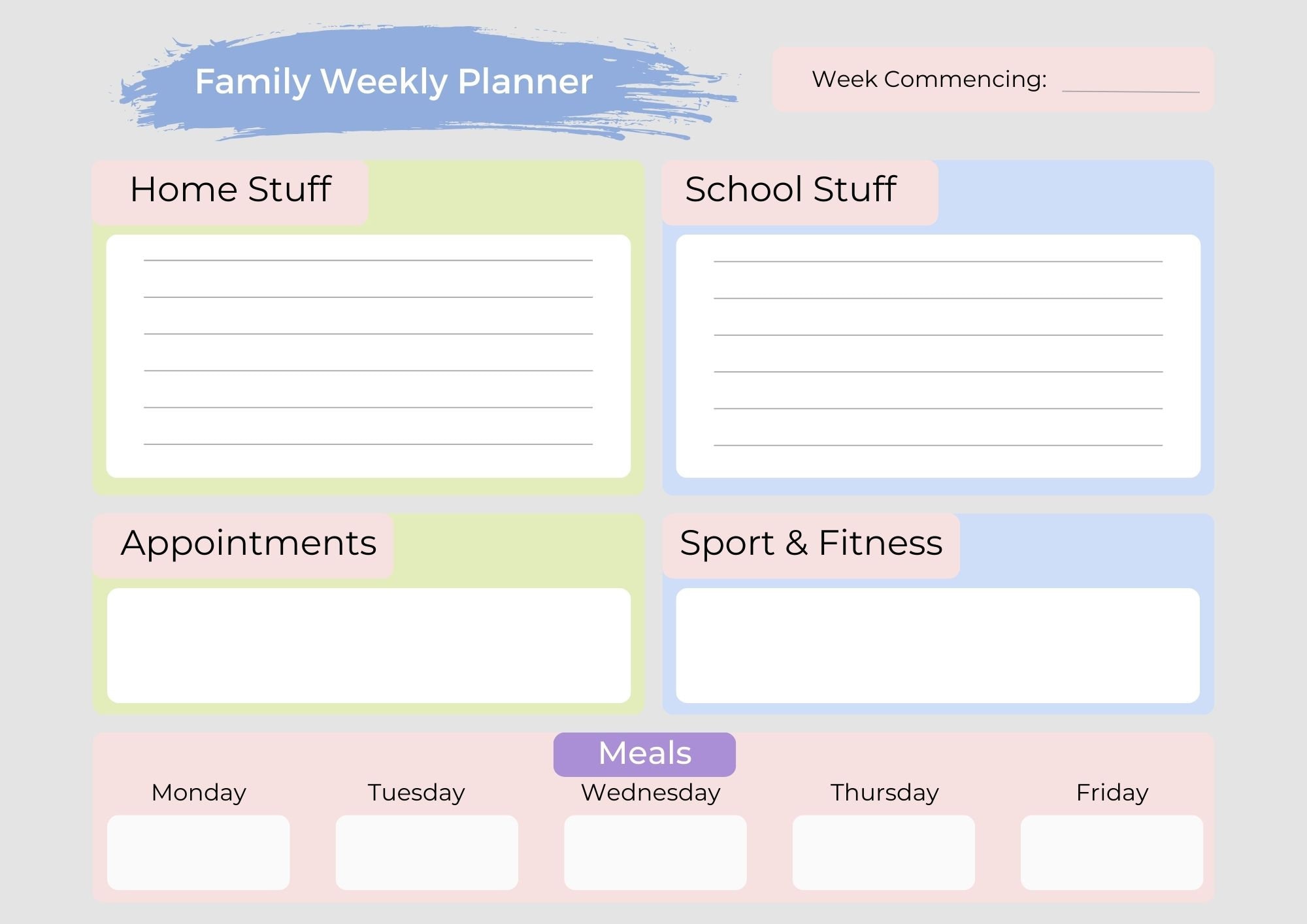 Printable Family Weekly Planner - Etsy