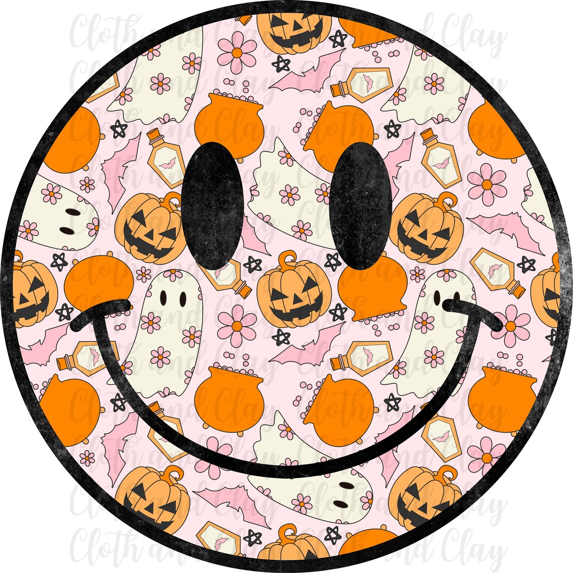 Retro Halloween Smiley Face Png, Smiley Face Png, Ghost Png, Pumpkin ...