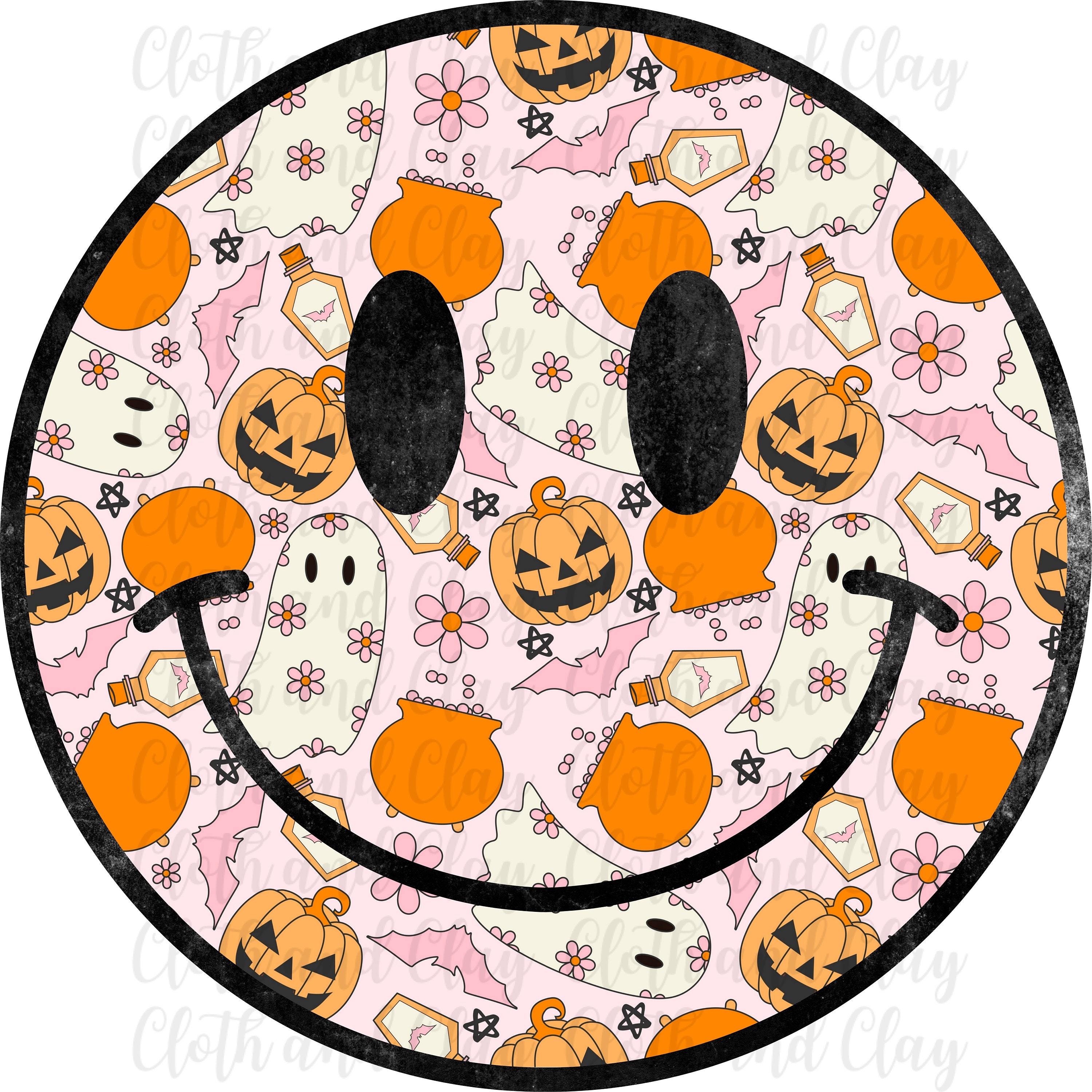Retro Halloween Smiley Face Png, Smiley Face Png, Ghost Png, Pumpkin ...