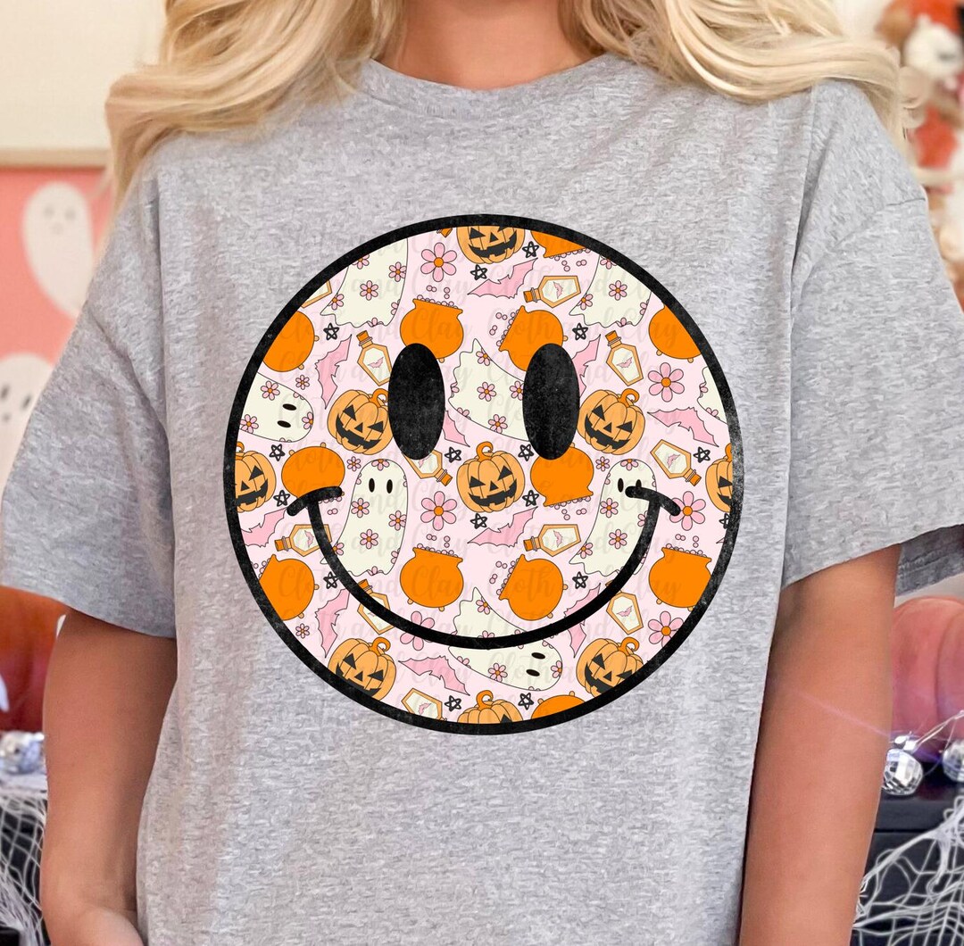 Retro Halloween Smiley Face Png, Smiley Face Png, Ghost Png, Pumpkin ...