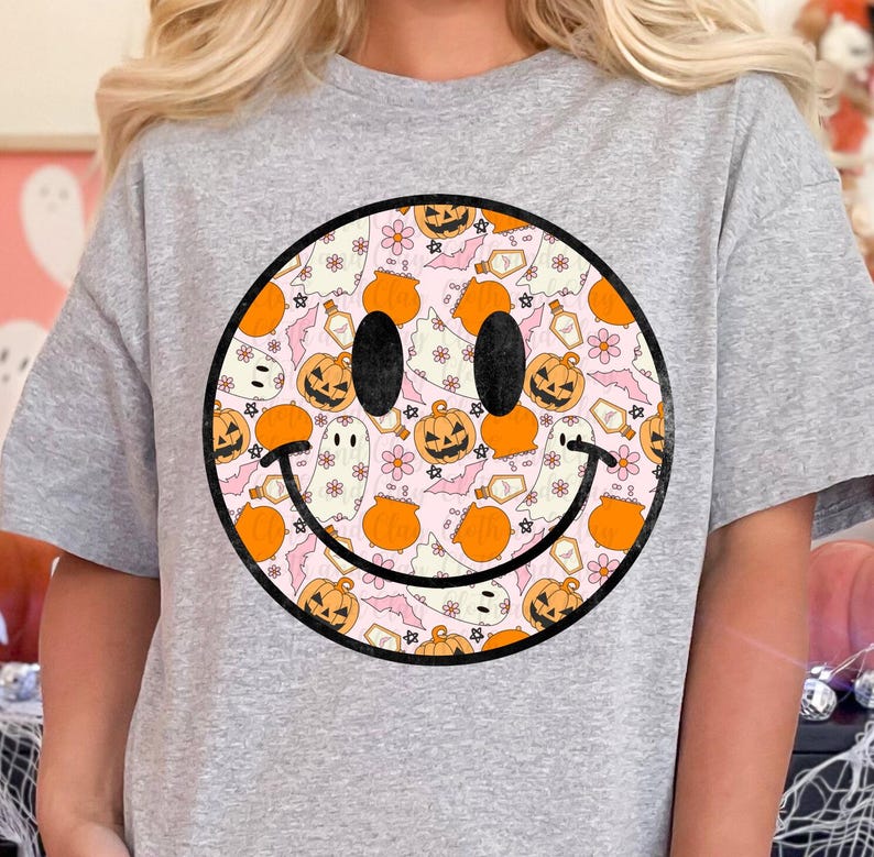 Retro Halloween Smiley Face Png, Smiley Face Png, Ghost Png, Pumpkin ...