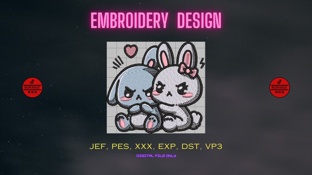 GRUMPY CUTE BUNNIES Embroidery Design. Digital File. Valentines Day ...