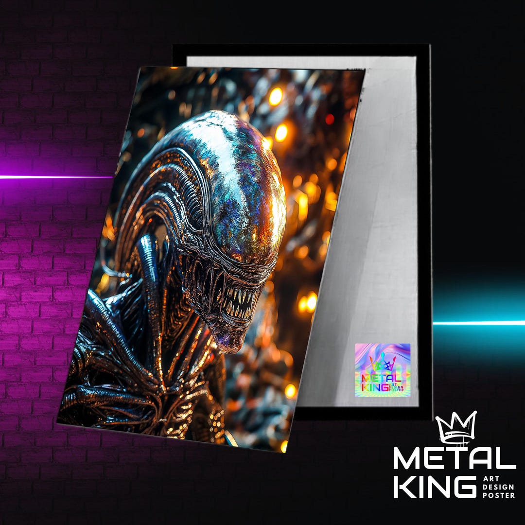 Alien Metal Poster A3 Size Decorative Metal Sign, Vibrant Art Nouveau ...