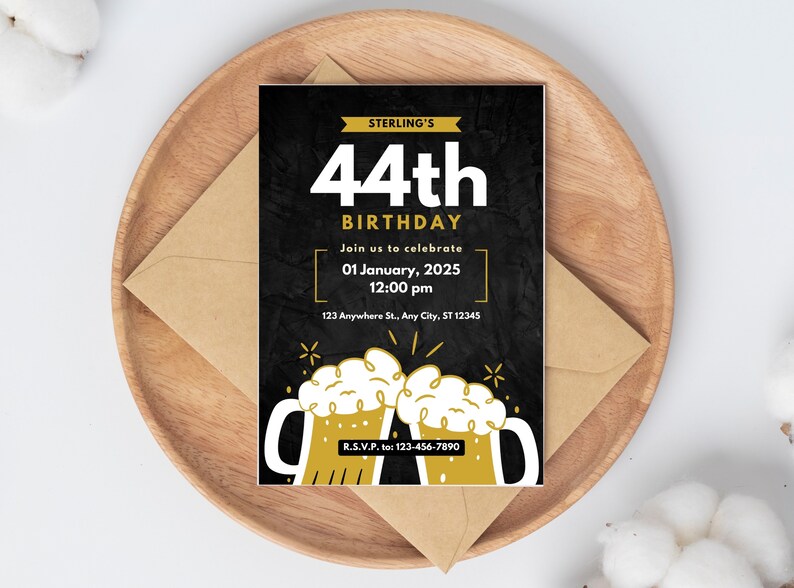 44TH BIRTHDAY INVITE TEMPLATE, Birthday Invitation, 44th Birthday ...