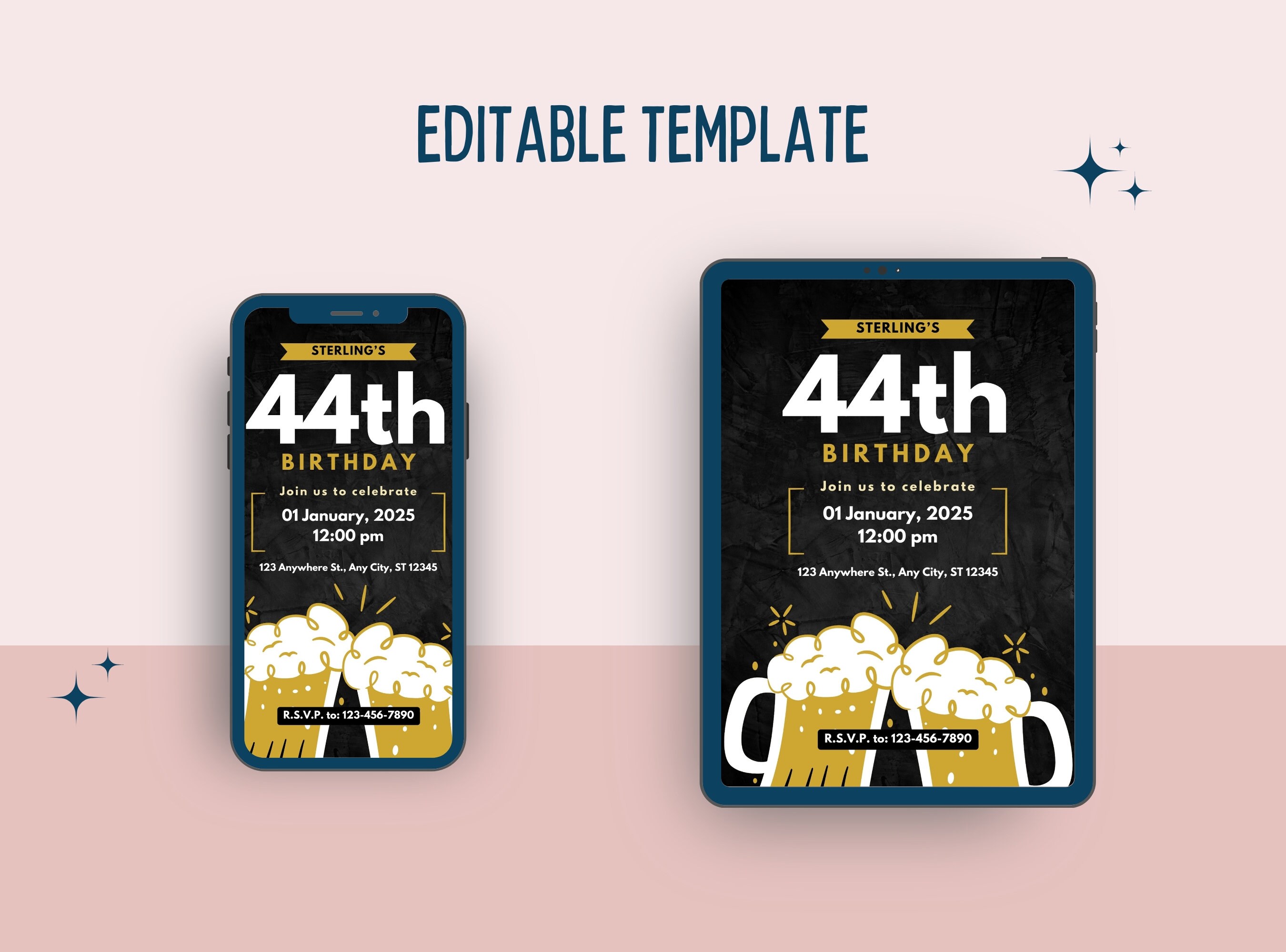 44TH BIRTHDAY INVITE TEMPLATE, Birthday Invitation, 44th Birthday ...