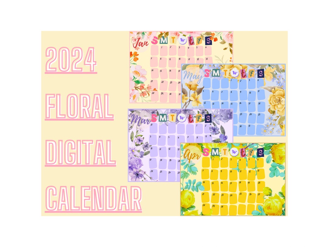 2024 Calendar Printable, Flower Digital Calendar for Goodnotes ...