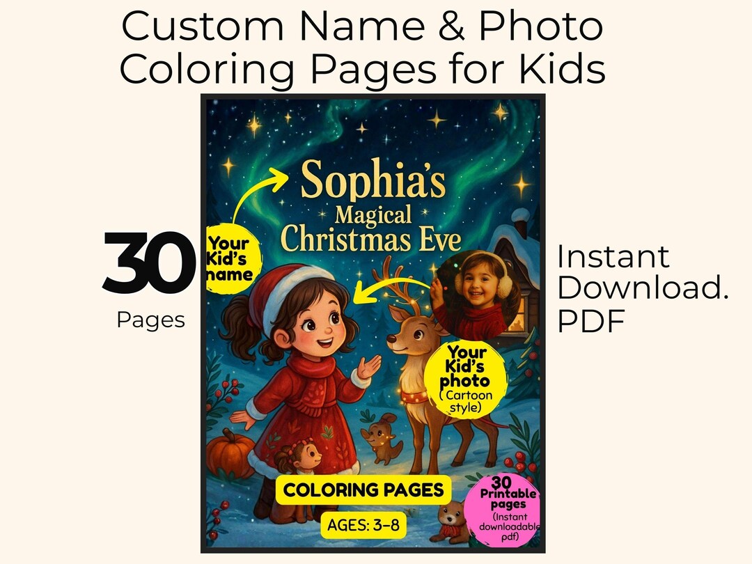 Personalized Christmas Coloring Pages for Kids • Custom Name & Photo ...