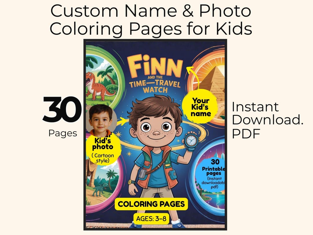 Personalized Time Travel Coloring Book, Custom Name and Photo, Little ...