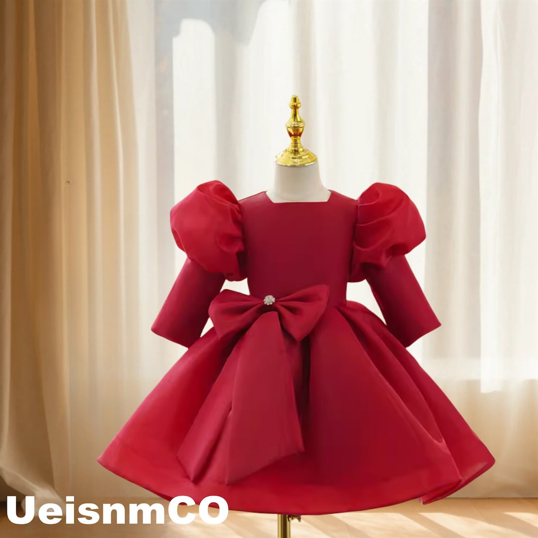 Simple Red Girl Dress,puffy Prom Dress,long Sleeve,birthday Girl Dress ...