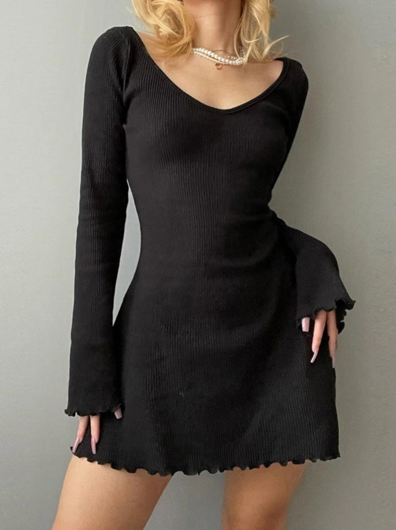 Ladies Mini Dress Office Wear Fit Slim Outfit Casual Long Sleeve - Etsy
