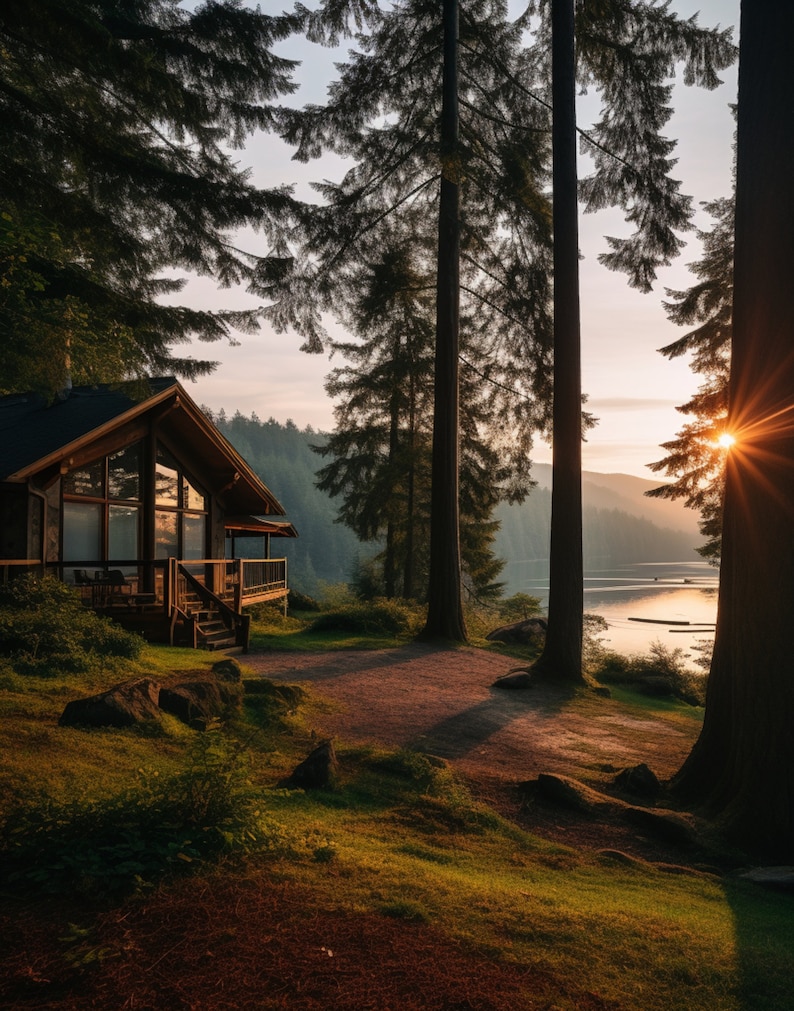 Lake Cabin Sunset Printable Art Photo, Nature Sunrise Digital Print - Etsy
