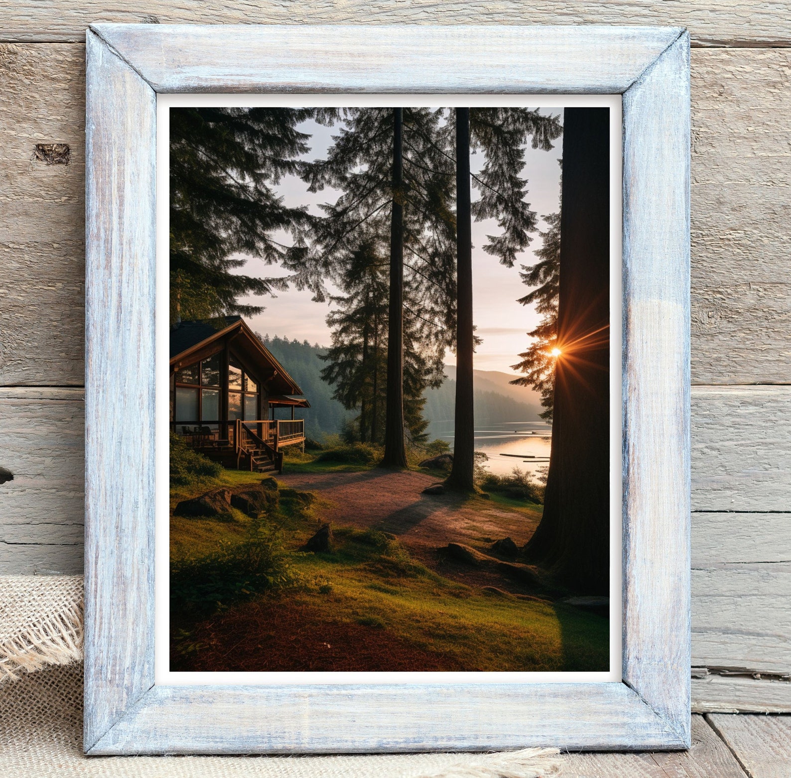 Lake Cabin Sunset Printable Art Photo, Nature Sunrise Digital Print - Etsy