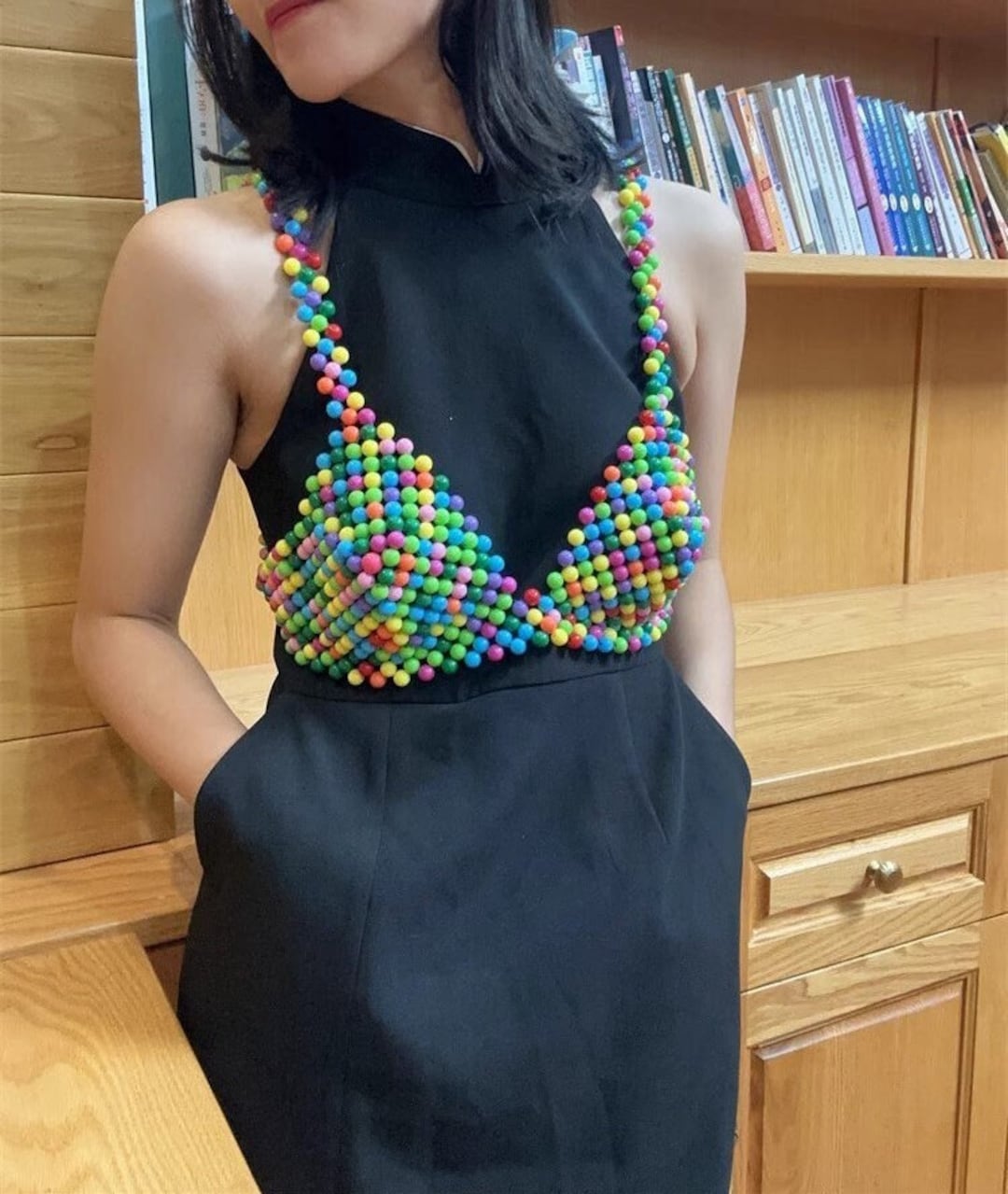 Zulu Beaded Pearl Body Chain Bra, Super Cute Pearl Crop Top, Rainbow ...