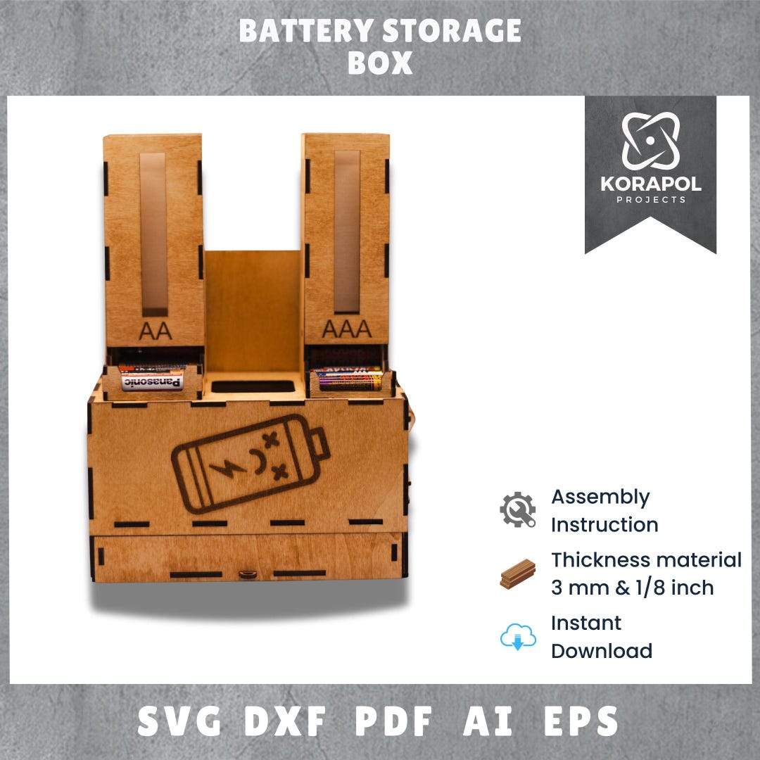 Battery Storage Holder Laser Cut File | Battery Box Organizer | AA ...