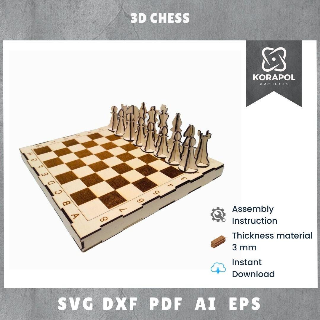 Laser Cut Chess 3D Board Game | Chess 3D Travel Game | Chess Set ...