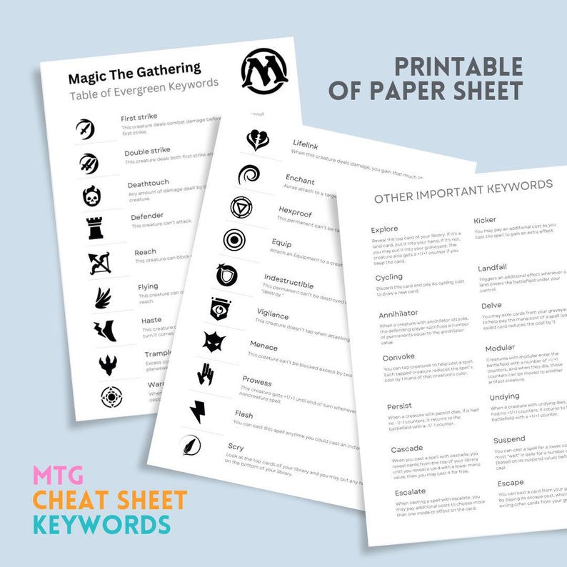 MTG Cheat Sheet Evergreen Keywords | MTG Ability Symbols | Keywords ...