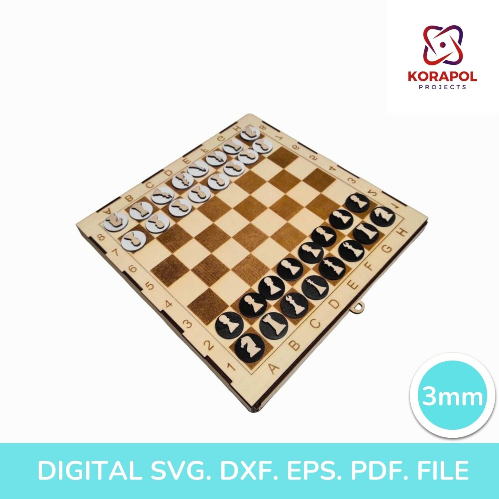 Digital SVG DXF File Laser Cut Chess File, Checkers, 3D Chess, Board ...