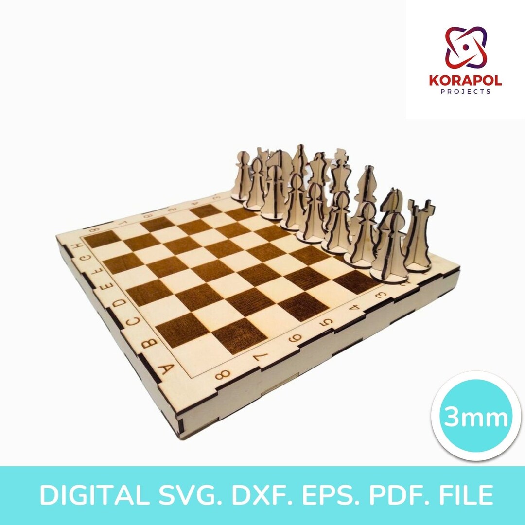 Digital SVG DXF File Laser Cut Chess File, Checkers, 3D Chess, Board ...