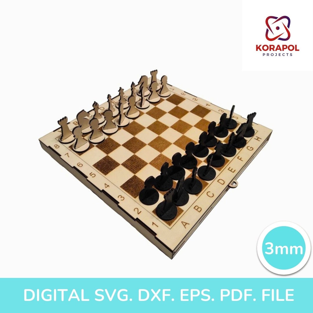 Digital SVG DXF File Laser Cut Chess File, Checkers, 3D Chess, Board ...