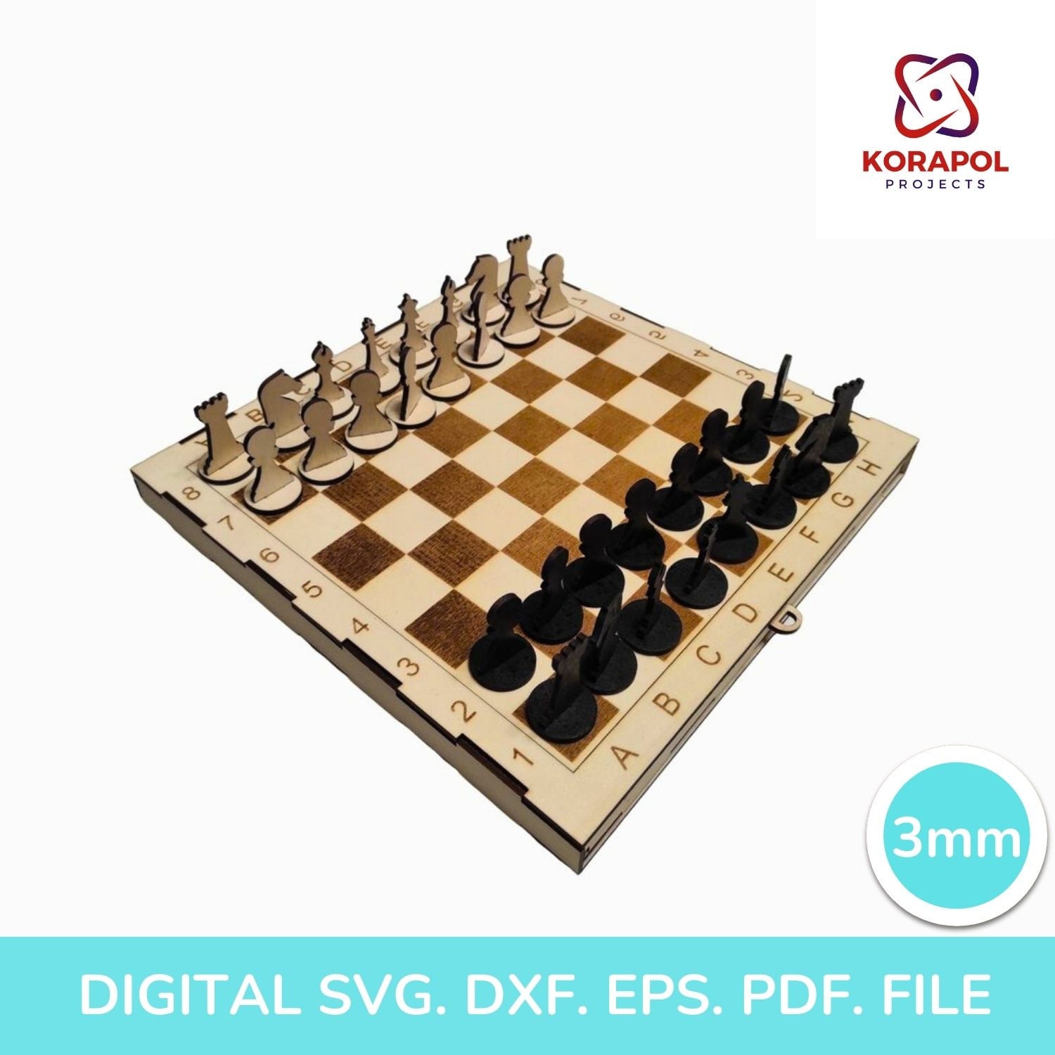 Digital SVG DXF File Laser Cut Chess File, Checkers, 3D Chess, Board ...