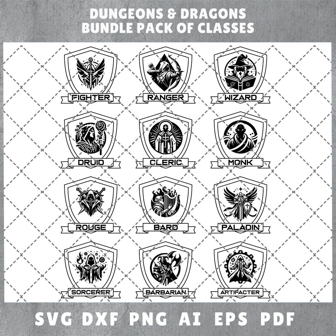 Laser Cut Dungeons & Dragons Character 12 Classes | Dnd Vectors SVG ...