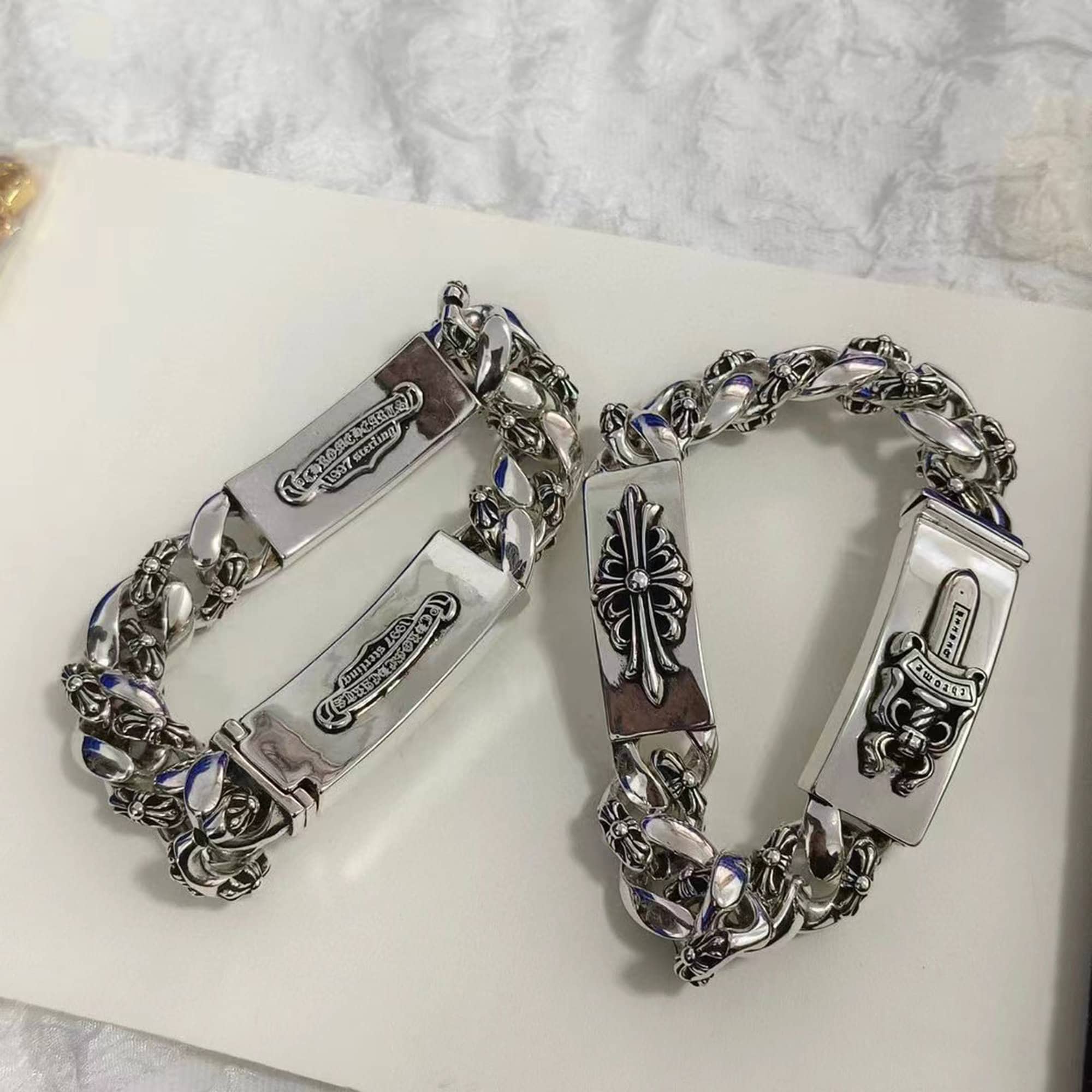 Chrome Hearts Style Bracelets, Unisex Gothic Charm Bracelet, Aged ...