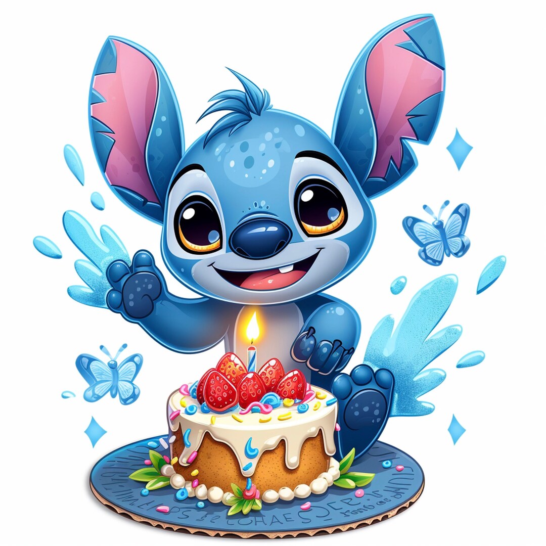 Stitch Holding Birthday Cake, Cute Stitch Birthday, Clipart for Kids, Easy to Use - Etsy