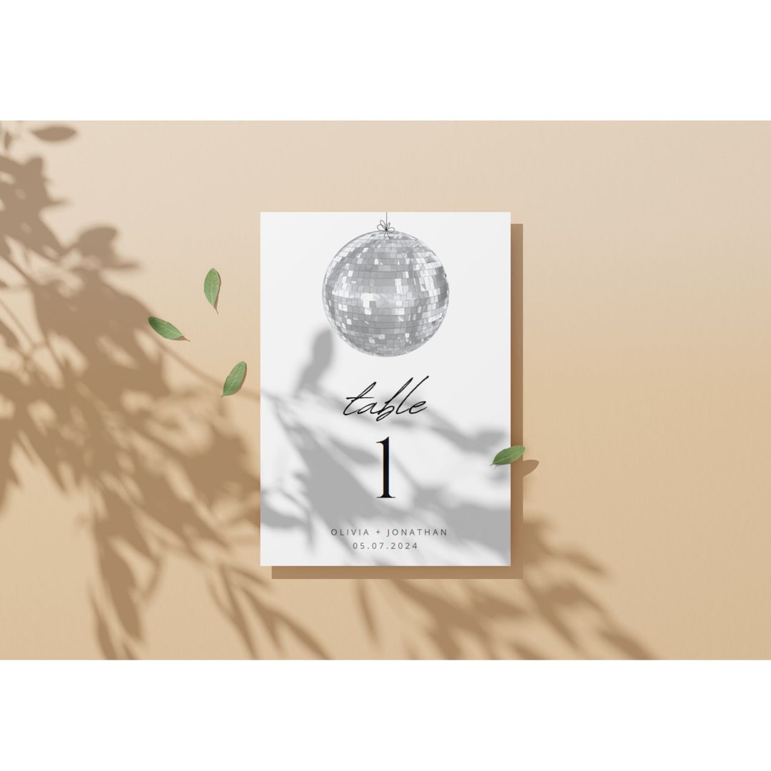 70s Disco Ball Design Inspired Wedding Table Numbers Printable Table ...