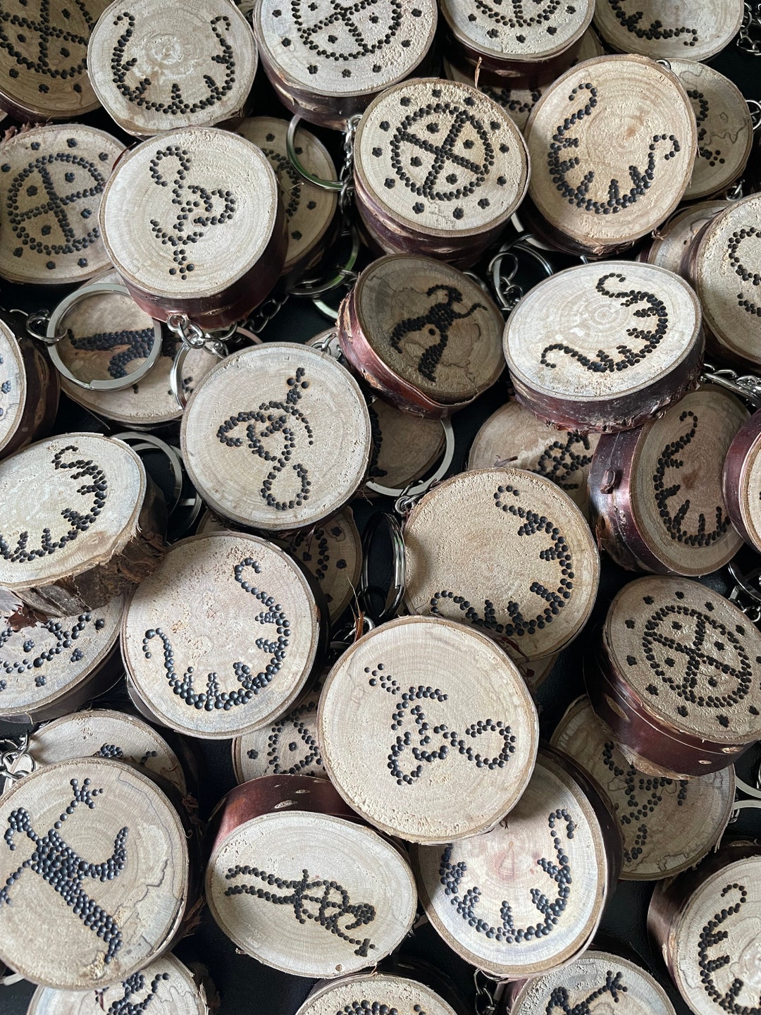 Nordic Pyrography Cherry Wood Disc Keychains - Etsy