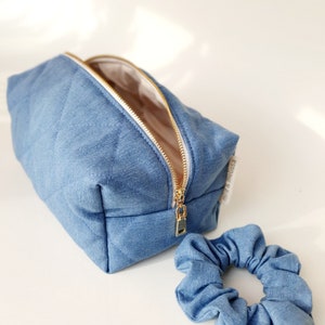 Handmade Quilted Denim Makeup Bag Set: Toiletry Bag and Scrunchie - Etsy
